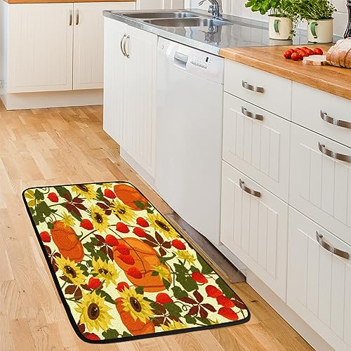 Gublec Sunflower Pumpkins Autumn Kitchen Mats Cushioned Anti Fatigue Kitchen Rugs Non Slip Washable Floor Mats for Home Office Sink Laundry 39 x 20 Inch