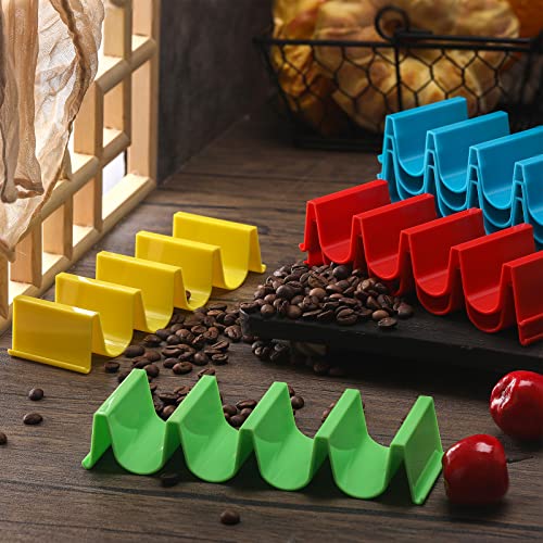 Colorful Taco Holder Stand Plastic Taco Plates Hold up to 4 Tacos Each Hard Sturdy Taco Shell Holder Wave Shape Taco Tray Dishwasher Microwave Safe Taco Rack Holders for Kitchen Serving (16 Pcs)