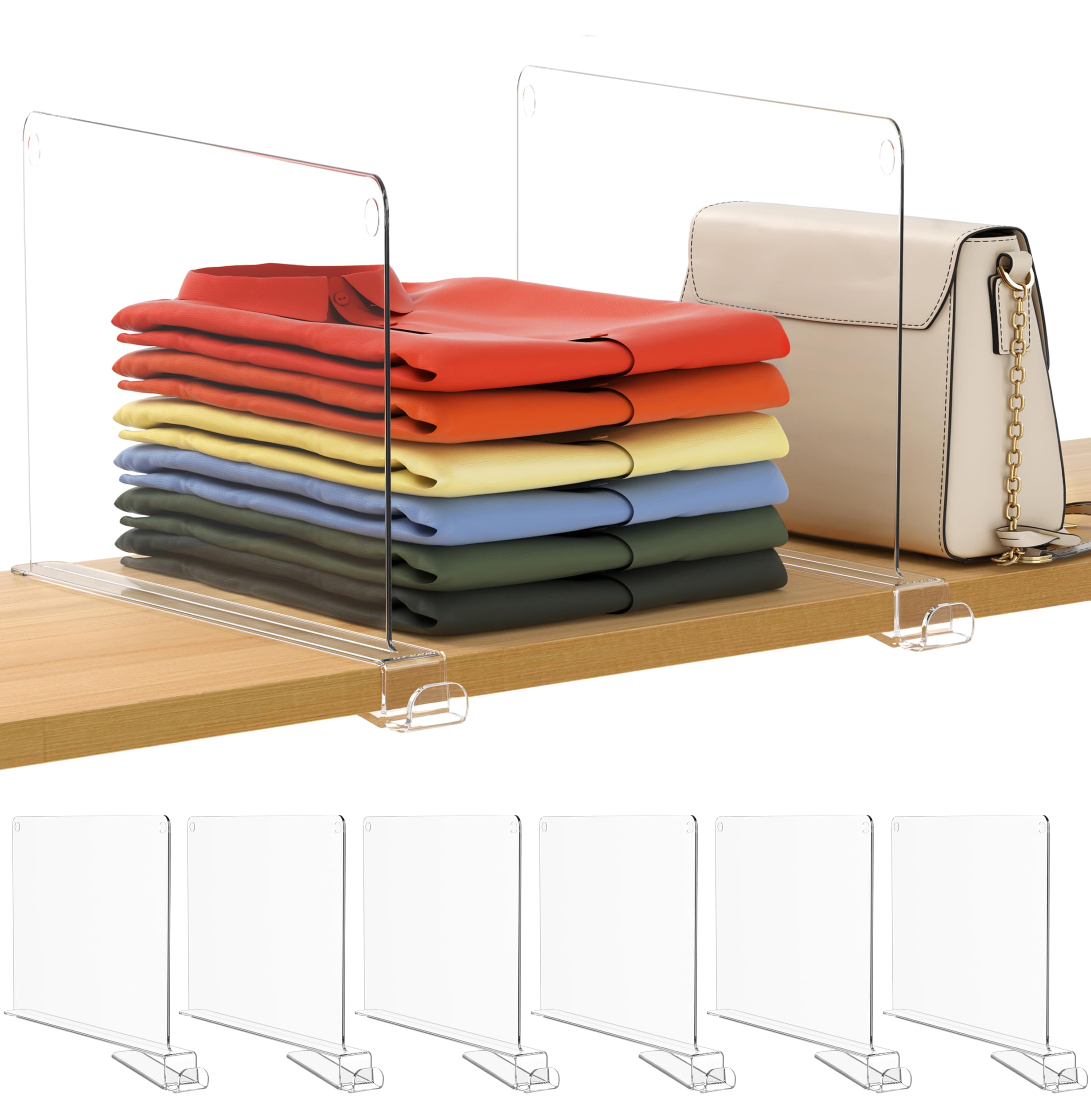 Famyards 6 Pack 12 Inches [Extra Tall Version] Clear Shelf Dividers for Organization, Acrylic Closet Shelf Vertical Shelves Organizer for Bedroom, Office and Kitchen