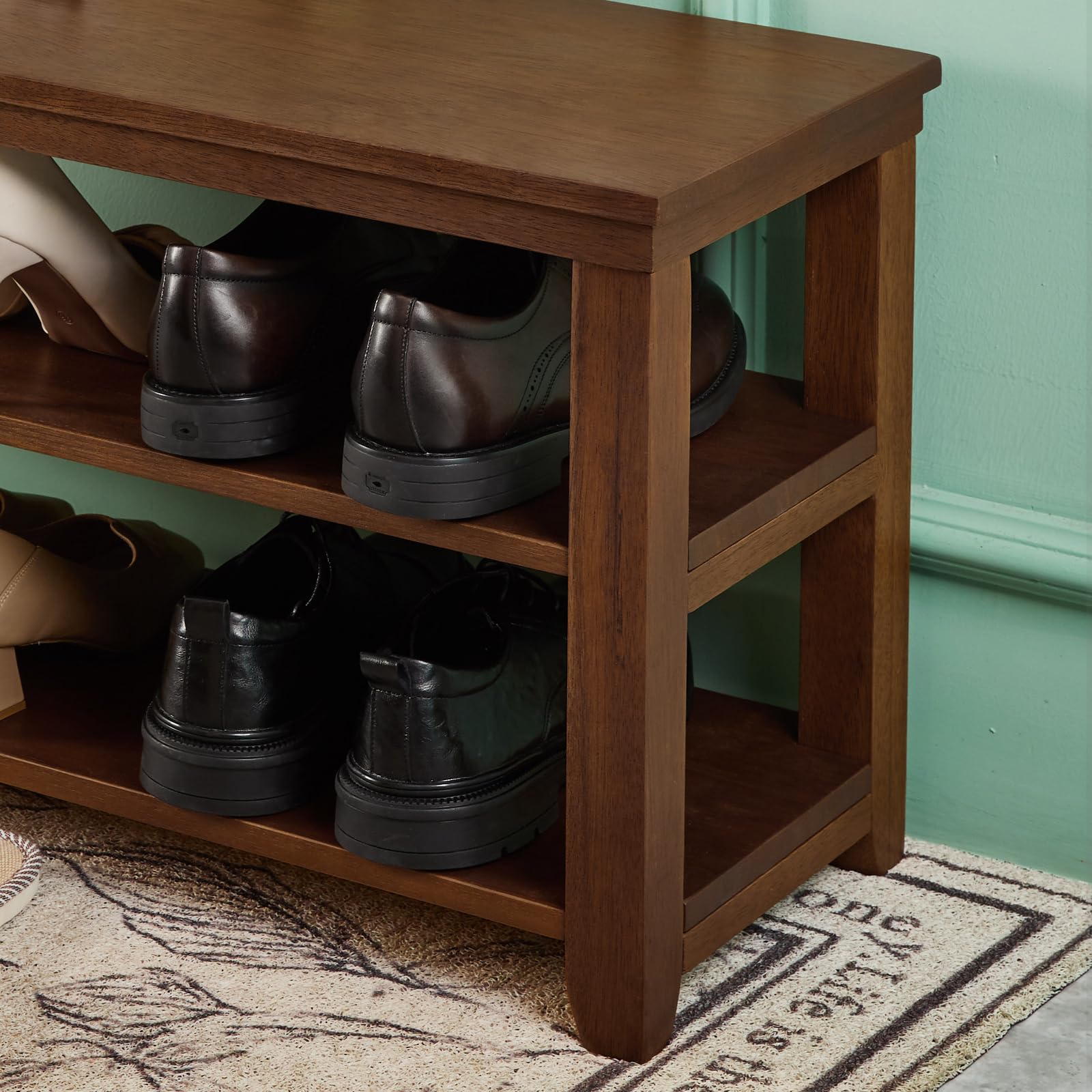 Aroktake Shoe Rack Bench, 2-Tier Wood Heavy Duty Shoe Organizer Shelf for Entryway, Living Room,Bedroom (Brown, 11.81"X31.5"X16.54")