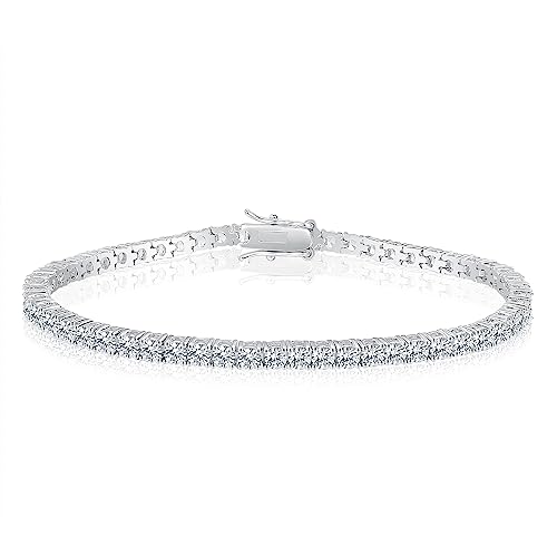 GMESME 18K White Gold Plated Cubic Zirconia Classic Tennis Bracelet 7.5 Inch