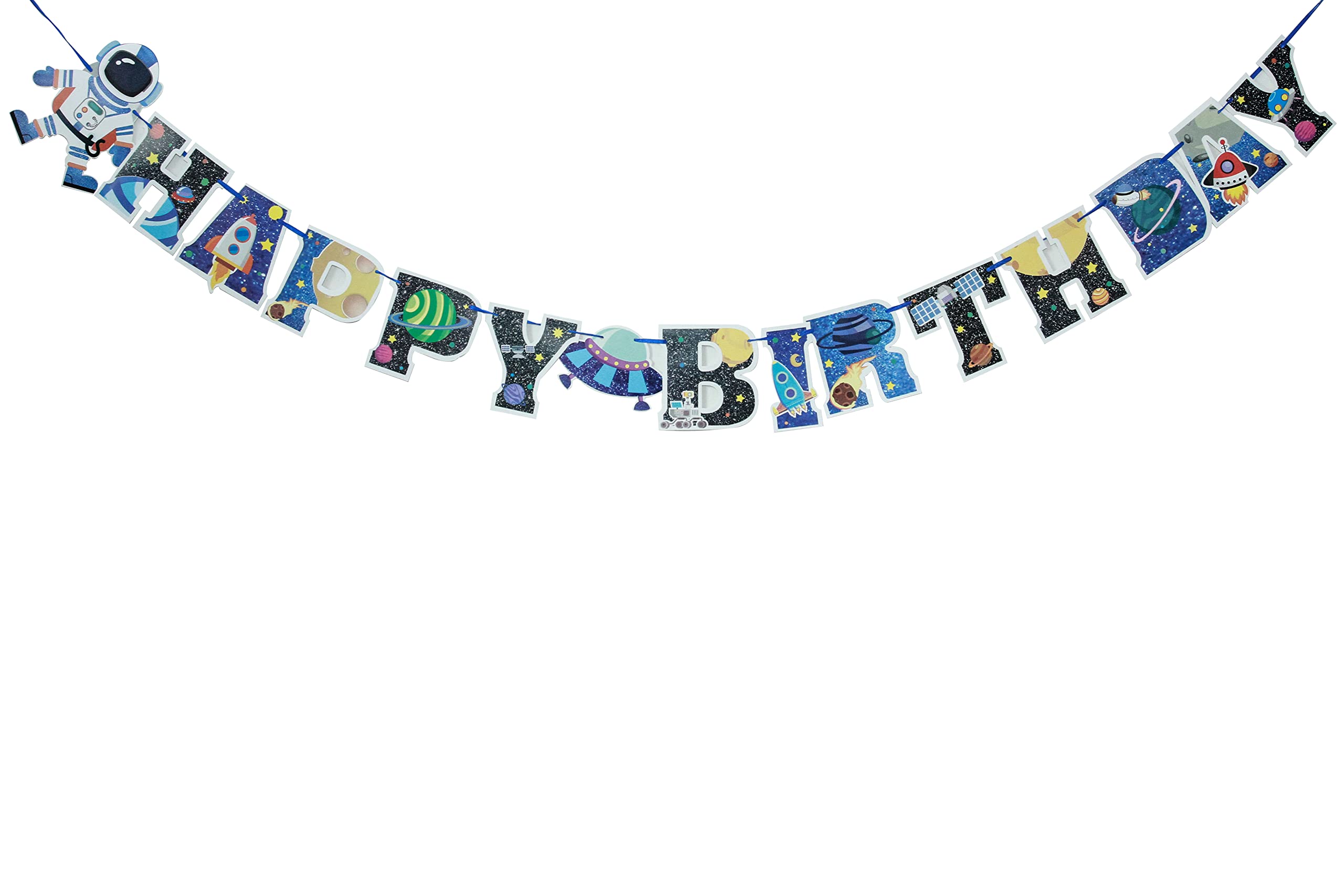 Kids Space Birthday Party banner Blue Astronaut Spaceship Theme Happy Birthday Banner Hanging Solar System Astronaut Space Theme Birthday Party Banner