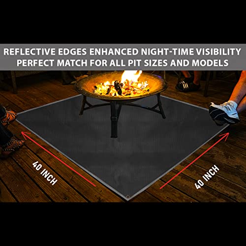 Black 40X40 Inch Fire Proof Mat for Under Fire Pit. 3 Layers Double Sided Squared Fire Pit Pad. Charcoal Grill, BBQ Smoker, Deck, Patio, Grass, Composite. Outdoor Fire Pit Accessories, Heat Resistant