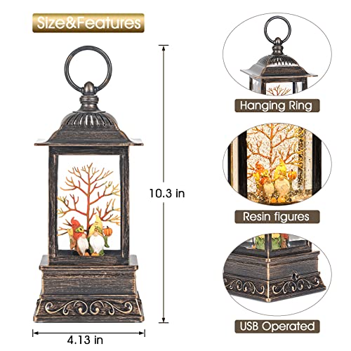 Gnome Snow Globe Fall Decorations for Home, Thanksgiving Glittering Lighted Lantern Autumn Decor