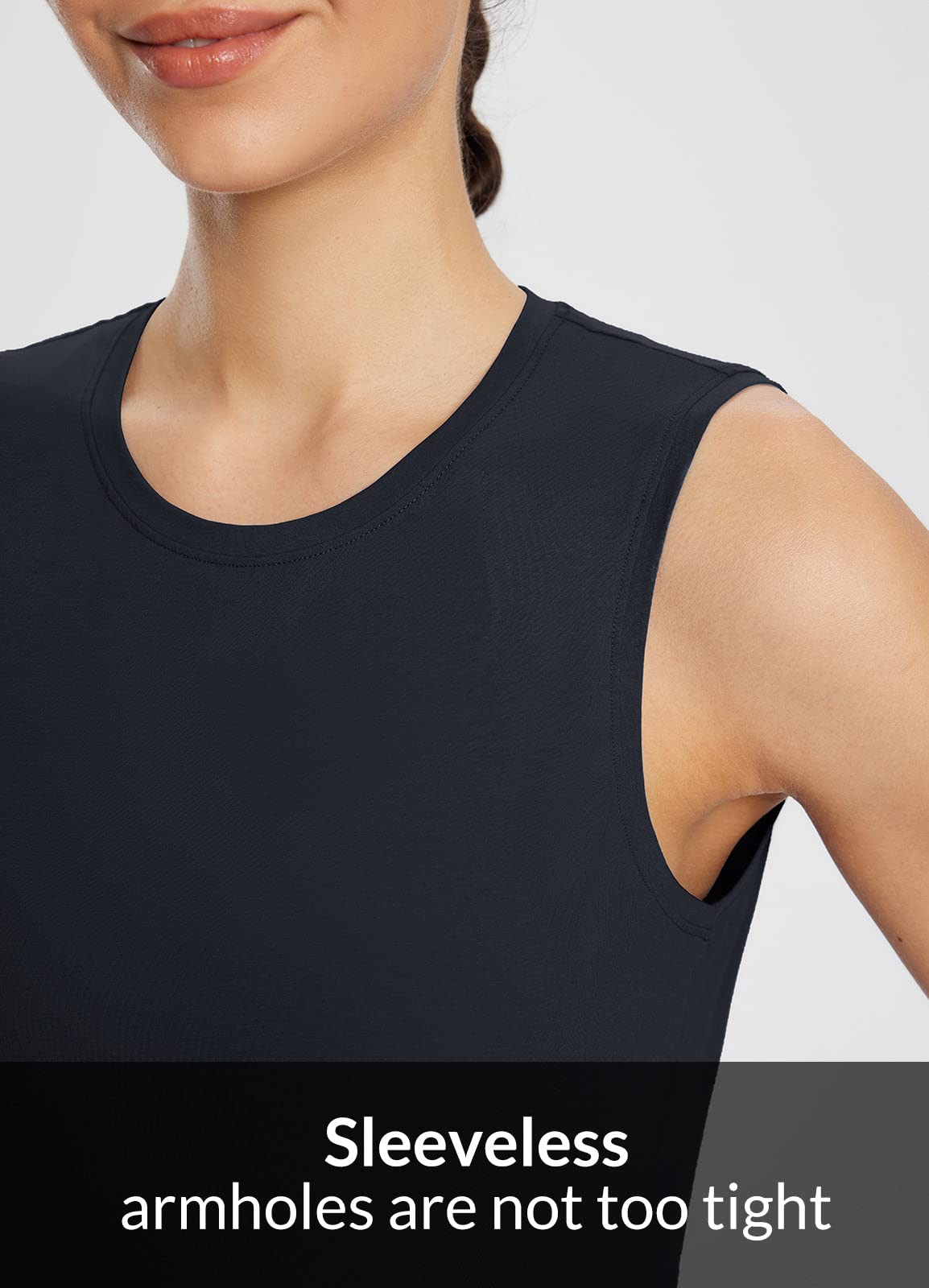 BALEAF Women's Workout Crop Tank Tops Pima Cotton Muscle Tank Sleeveless Tops Athletic Running Shirts Black S