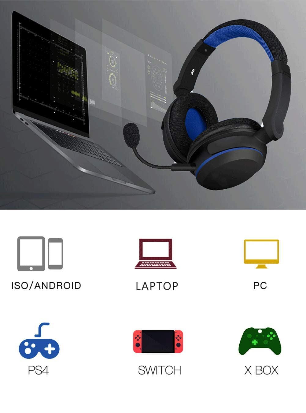 OONOL Gaming Headphones, Rotated Earmuffs, Retractable Microphone, Bass Sound, On Ear Wired Noise Cancelling Headset for PC, PS4, PS5, Xbox One, Switch, Laptop, 3.5MM Jack (Black)
