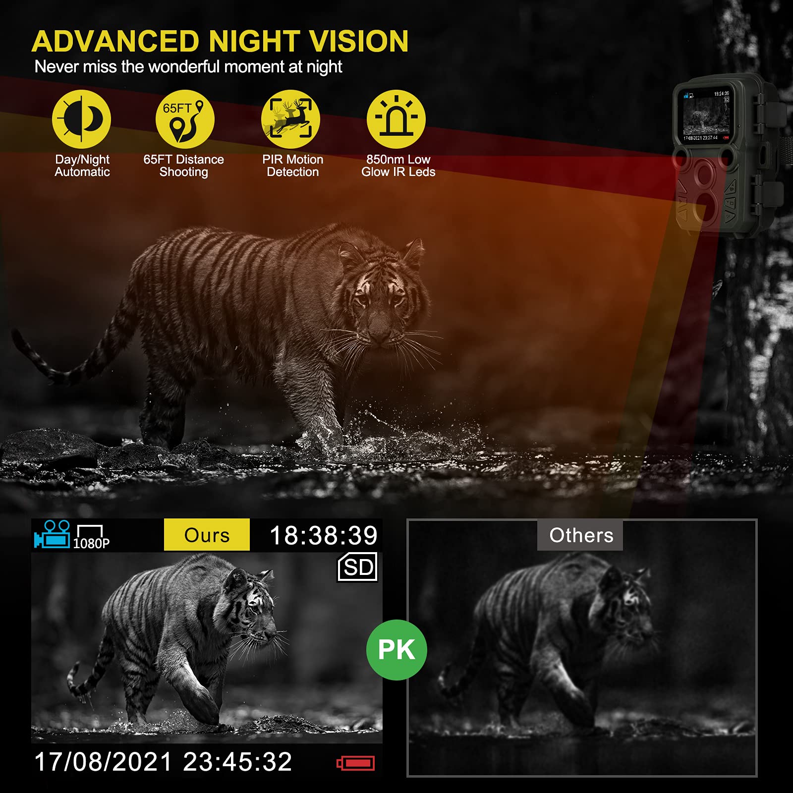 ArzzuNiu Mini Trail Camera Night Vision 12MP 1080P Game Camera with Night Vision Motion Activated Waterproof for Wildlife Monitoring