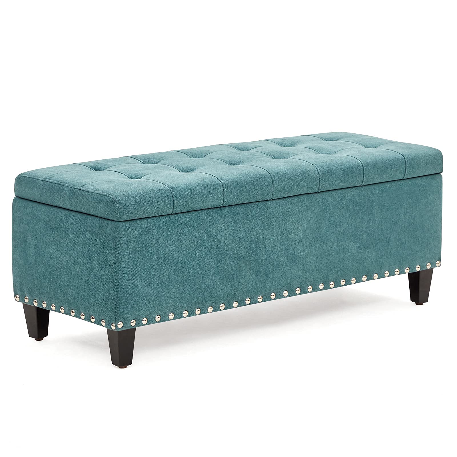 HUIMO Ottoman with Storage, 41-inch Upholstered Fabric Storage Ottoman with Safety Hinge, Storage Bench with Button-Tufted, Ottoman Bench for Bedroom, Entryway, Living Room, End of Bed Bench (Teal)