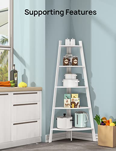 Evajoy Corner Shelf, 5 Tier Corner Shelf Tall Rustic Multipurpose Bookshelf with 1.96'' Wide Frame, Industrial Ladder Shelf and Plant Stand with Support Foot Pads for Living Room, Home Office