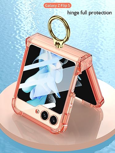 GO-VOLMON Clear Case for Galaxy Z Flip 5 with Magnet and Ring, Transparent Kickstand Case for Samsung Galaxy Z Flip 5 for Man and Woman, Shockproof Phone Case with Hinge Protector for Z Flip 5