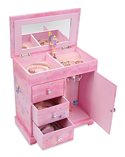 Jewelkeeper Musical Box with 3 Pullout Drawers, Fairy and Flowers Design, Dance of the Sugar Plum Fairy Tune
