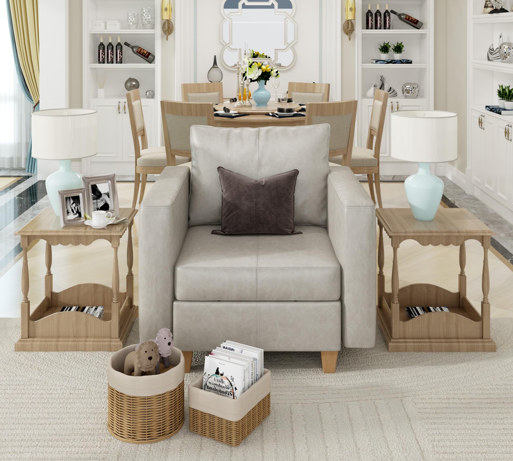EASE MOOSE Modular Sectional Accent Chair with Storage Seat, Faux Leather Armchair Modern Single Sofa Club Chair for Living Room