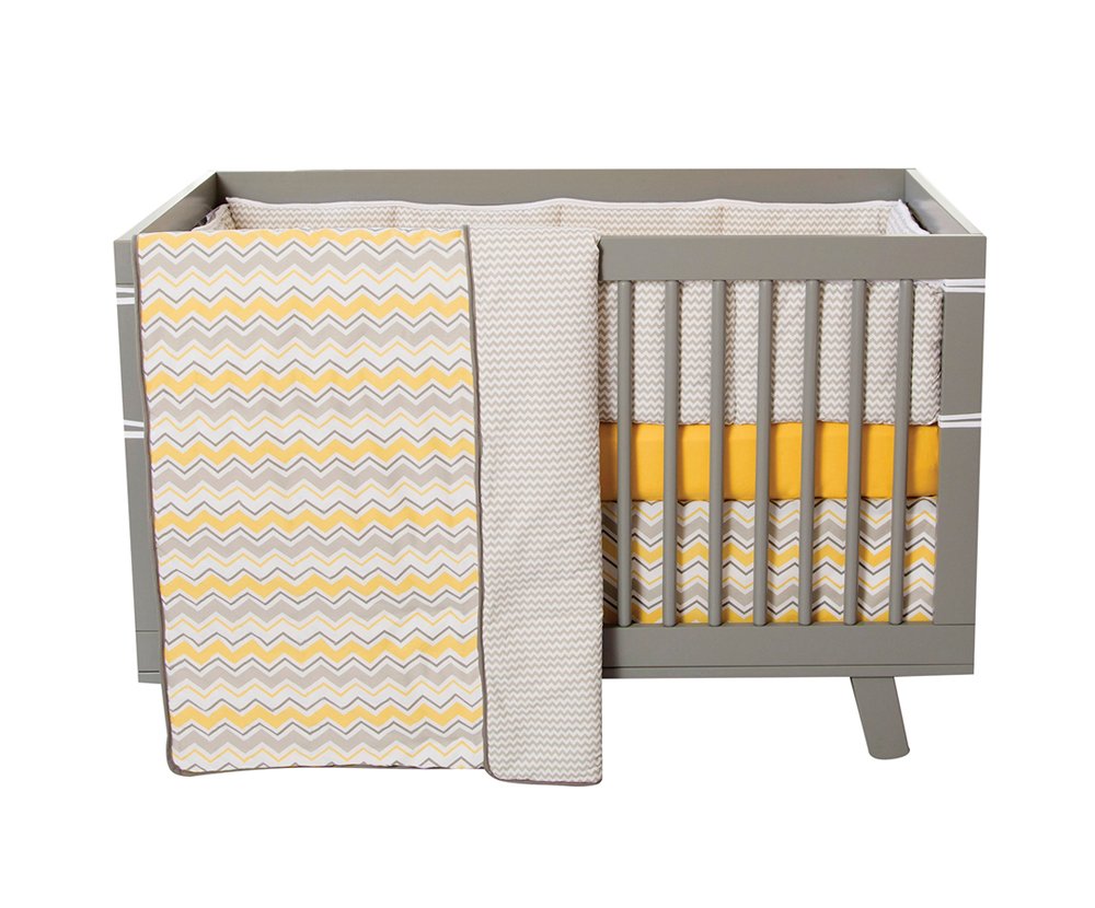 Trend Lab Buttercup Zigzag 3 Piece Crib Bedding Set, Can Be Used As A Blanket Or A Playmat for Tummy Time, Includes Quilt, Fitted Crib Sheet and Skirt
