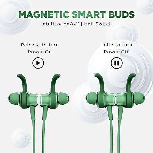 GIZMORE Giz Mn227 Bang Bluetooth Wireless 5.2 in Ear Neckband, Up to 40 Hrs Playtime, Dual Pairing, Touch Controls, Magnetic Smart Buds, Fast Caharge Neckband (Green)