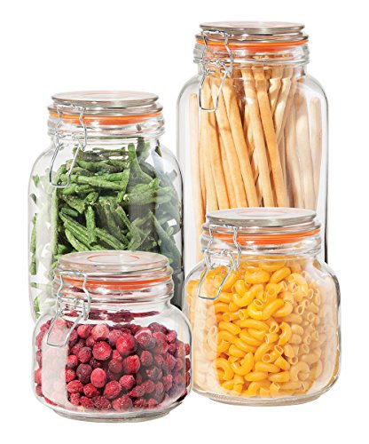 Oggi 4 Piece Airtight Glass Storage Containers Set - Includes 4 Glass Kitchen Canisters with Clamp Lids & Silicone Seals - Farmhouse Kitchen DƩcor, Kitchen Storage, Pantry Storage, Food Storage
