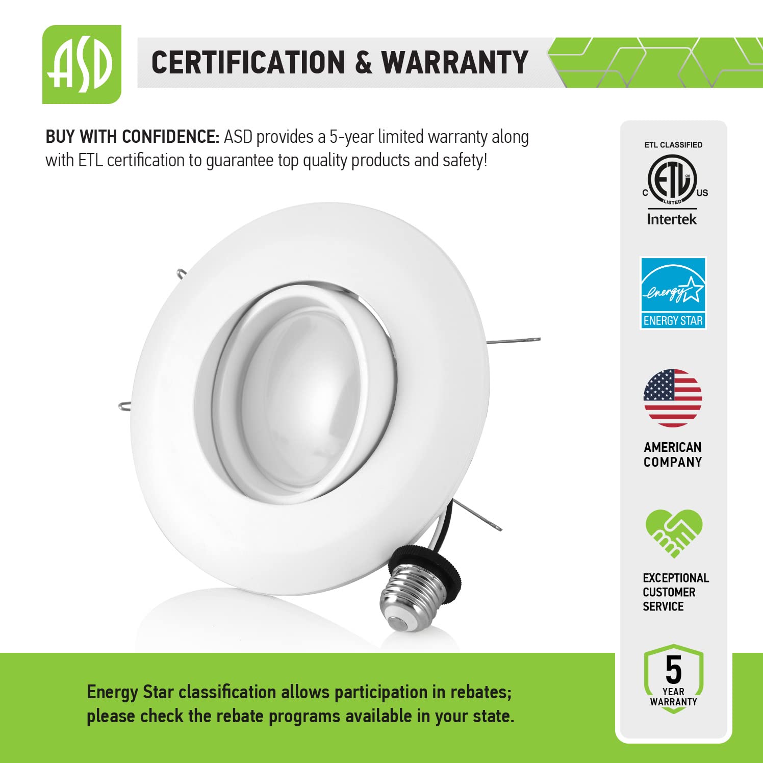ASD 6 Gimbal LED, LED Can Lights, 15W - 110W Replacement, 1010 Lm Dimmable Ceiling LED Lights, 3000K Warm White, CRI 90, Retrofit LED Recessed Lighting, ETL, 6 Pack