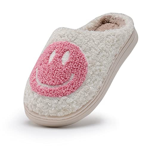 COVS Cute Kids Smile Face Slippers for Girls Boys Soft Plush Happy Face Slippers Non-Slip Toddler Warm House Slippers Little kids smile slippers Indoor Outdoor(Pink 20/21)
