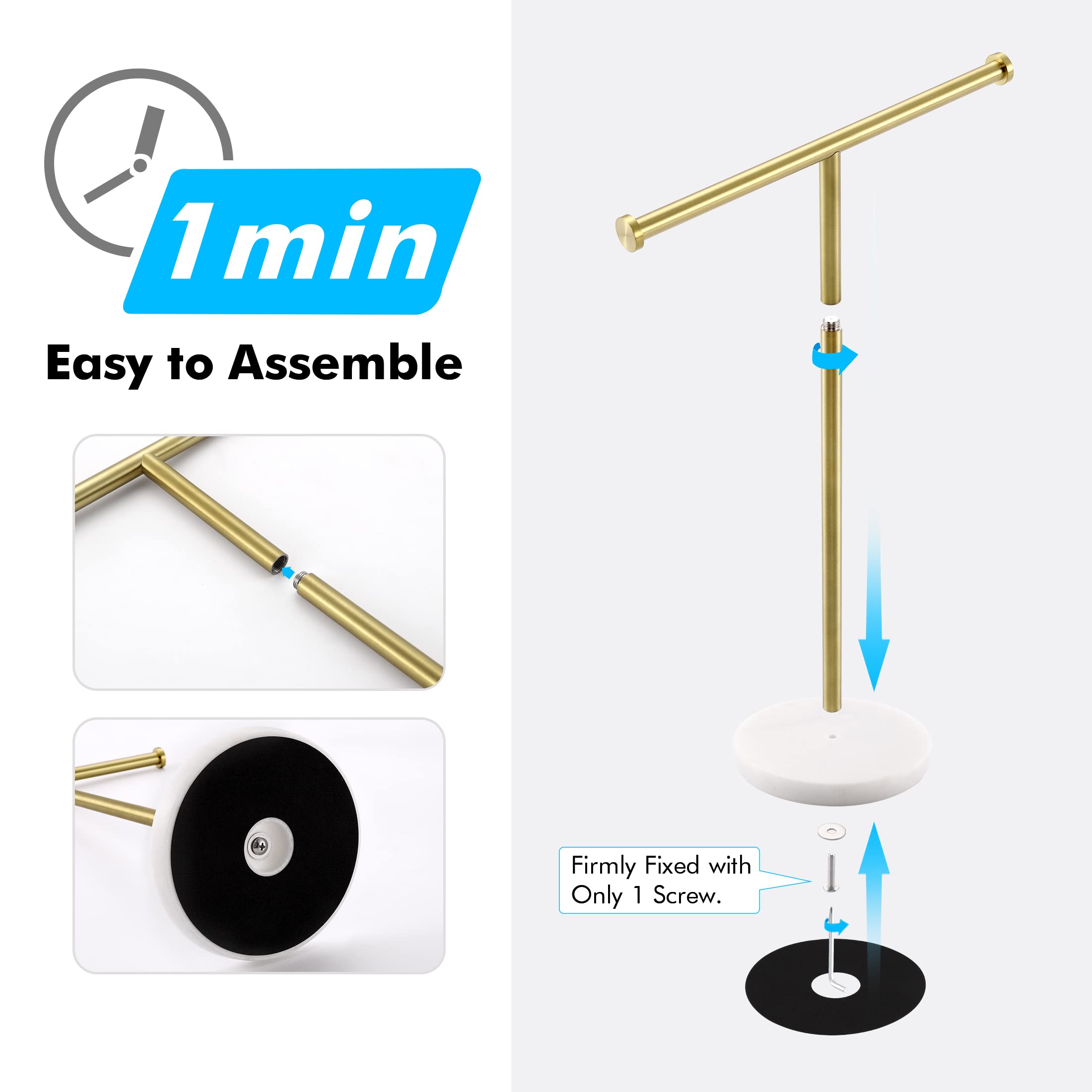 KES Gold Towel Rack Countertop, Hand Towel Stand 16.5" Height T-Shape Bath Towel Rack, Hand Towel Holder with Marble Base, Small Towel Rack Weighted Base SUS304 Stainless Steel, BTH205S14B-BZ