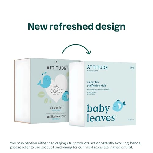 ATTITUDE Baby Air Purifier, Activated Carbon, Captures Stubborn Odors, Plant and Mineral-Based, Vegan, Good Night, 8 Ounce