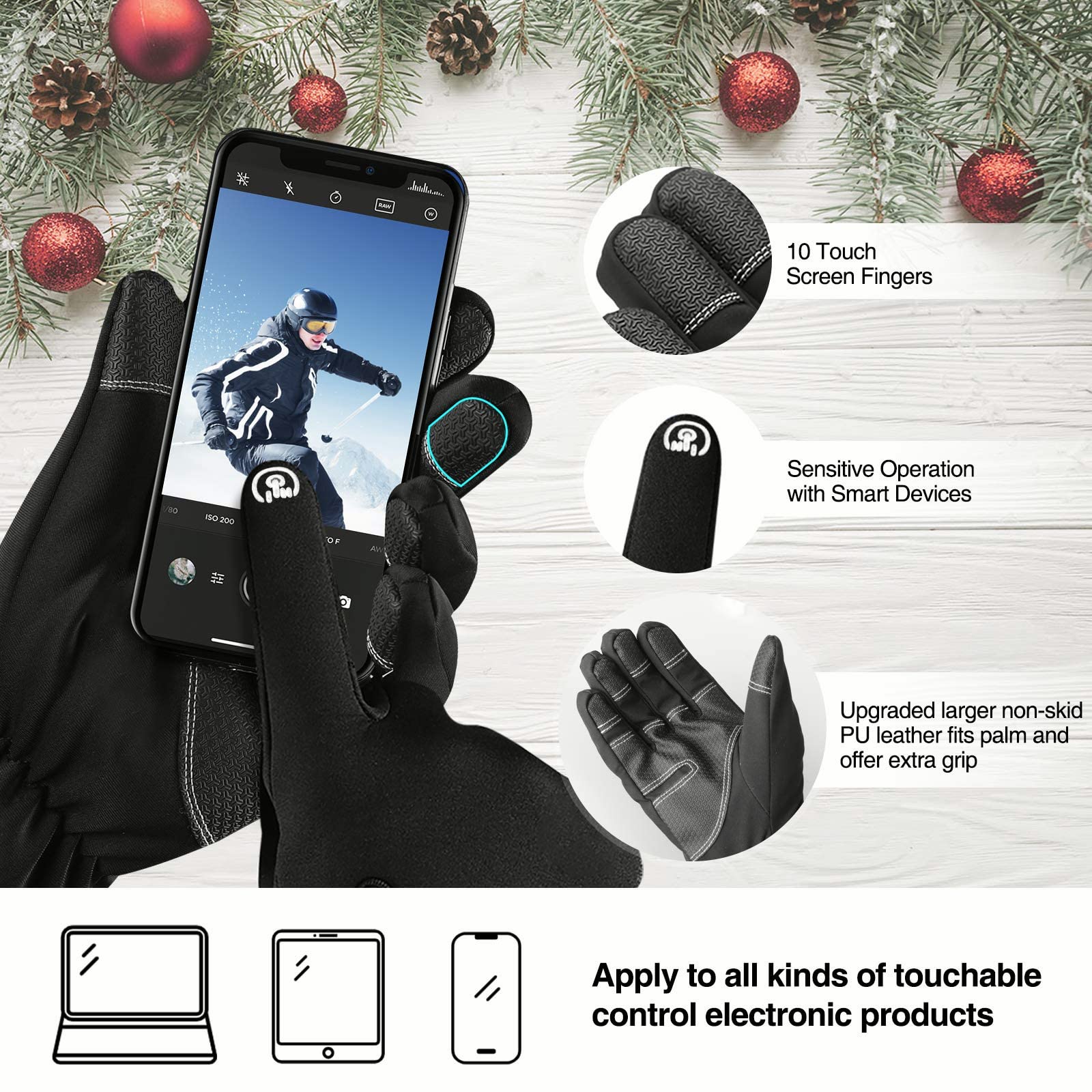 Balhvit -10℉ Waterproof Winter Gloves for Men & Women, Breathable Ski Snow Gloves, 5-Layer Touch Screen Cold Weather Gloves (L, Black)