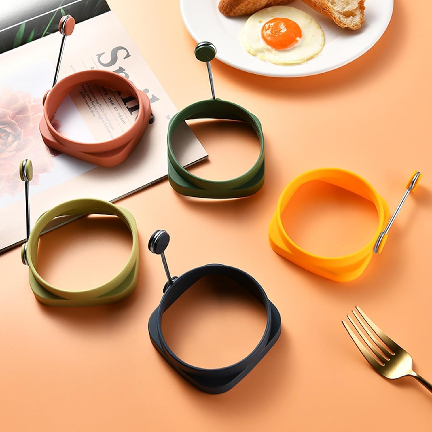 Blue Fried Egg High Temperature Resistance Flexible Food Grade Double-sided Square Round Egg Fryer Mould Egg Rings for Home Fried Egg Ring Egg Poachers Specialty Cookware Kitchen and Dining