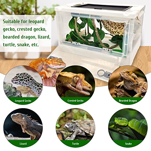 Hamiledyi Foldable Reptile Terrariums Kit, 5PCS Gecko Tank Starter Kits Mini Transparent Lizard Habitat Cages for Iguana, Snake, Bearded Dragon, Tortoise, Chameleon 15.6" x 11.6" x 9.4" White