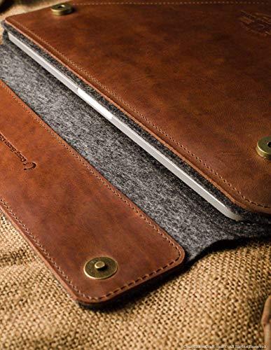 Genuine Italian Leather Case/Sleeve for MacBook Pro 13/14 / 15/16 inch 100% Wool Felt handmade unique vintage laptop cover Top Quality Secure MB Air 13 M1 M2 bag Engraved Gift, Crazy Horse Craft