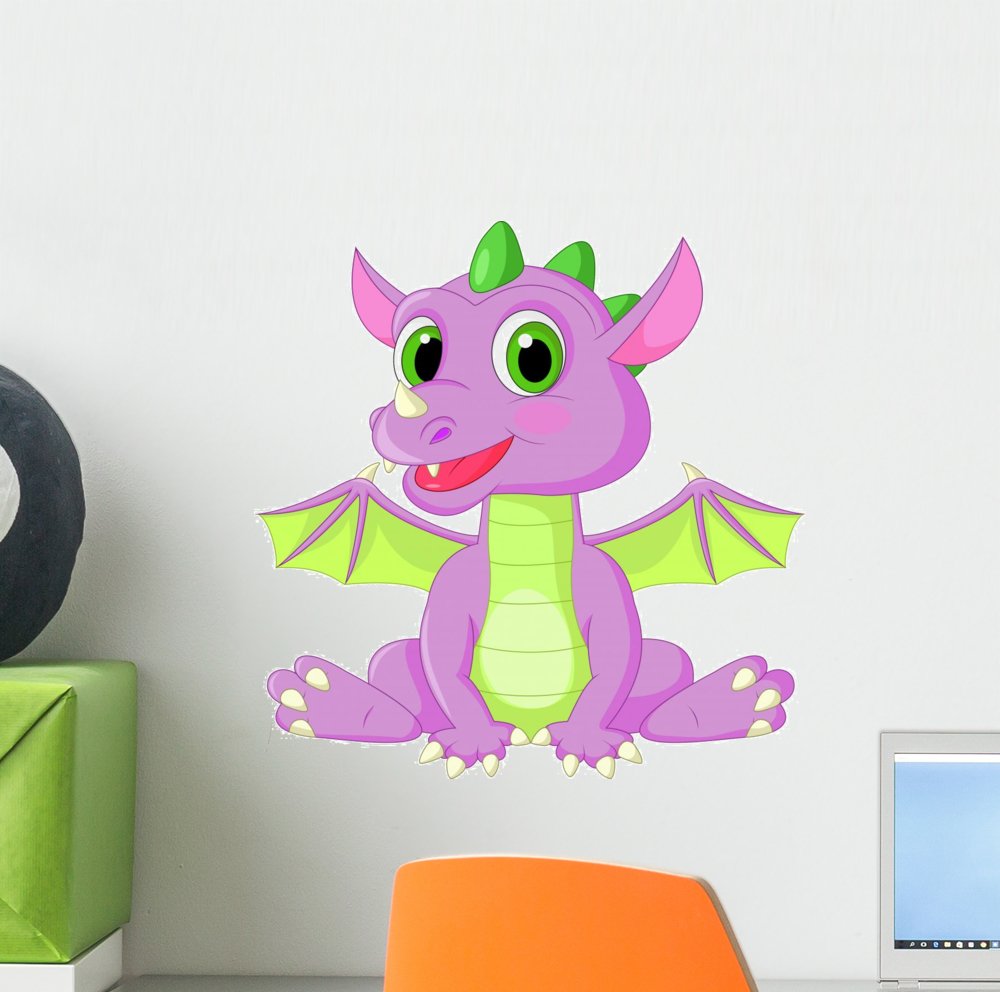Wallmonkeys Cute Baby Dragon Cartoon Wall Decal Peel and Stick Graphic (12 in H x 12 in W) WM212692