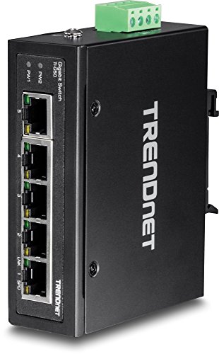 TRENDnet 5-Port Hardened Industrial Gigabit DIN-Rail Switch, 10 Gbps Switching Capacity, IP30 Rated Network Switch (-40 to 167 ĀŗF), DIN-Rail and Wall Mounts Included, Lifetime Protection,Black,TI-G50