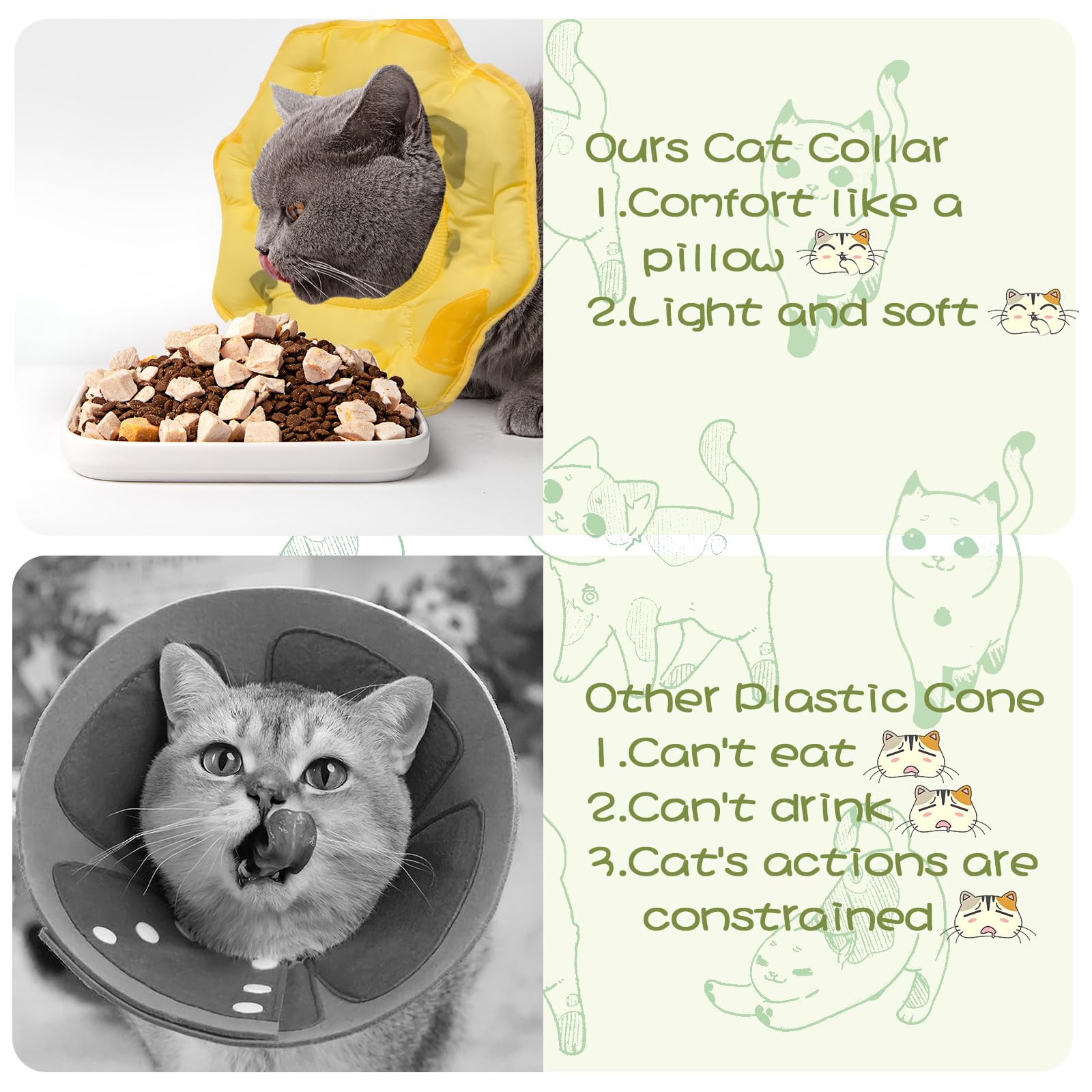 Maikolerfeng Cat Cone Collar, Soft Waterproof Cat Recovery Collar, Cute Cat Cone Protect Kittens Stop Lick After Surgery, Adjustable Donut e Collar for Kittens, Yellow L