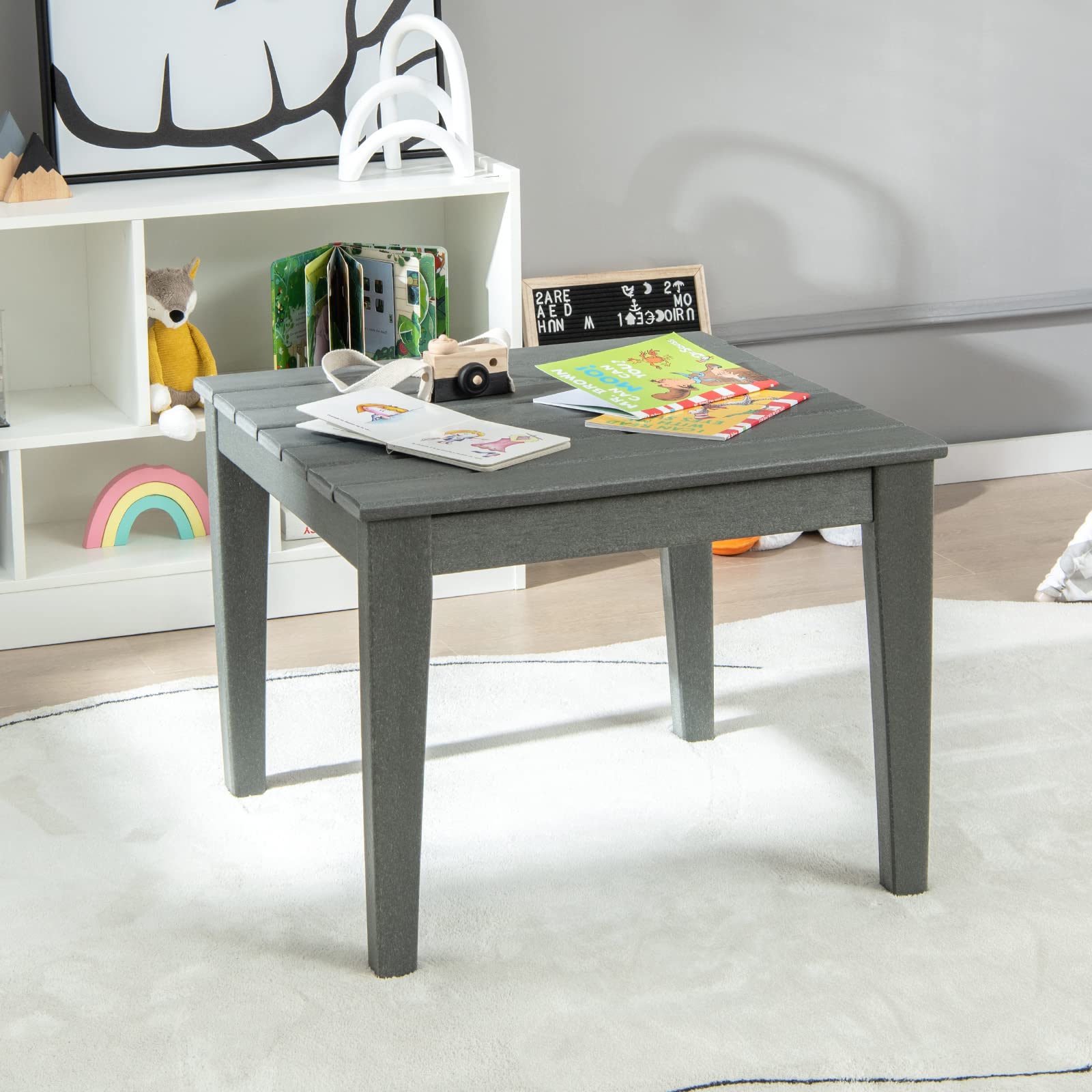 Costzon Kids Table, 25.5" x 25.5" Square Activity Play Table for Reading, Drawing, All-Weather & Heavy-Duty, Waterproof Table for Playroom, Nursery, Backyard, Indoor & Outdoor, Toddler Table (Grey)