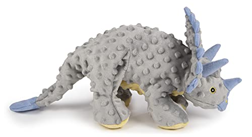 goDog Dinos Frills Squeaky Plush Dog Toy, Chew Guard Technology - Gray, Large