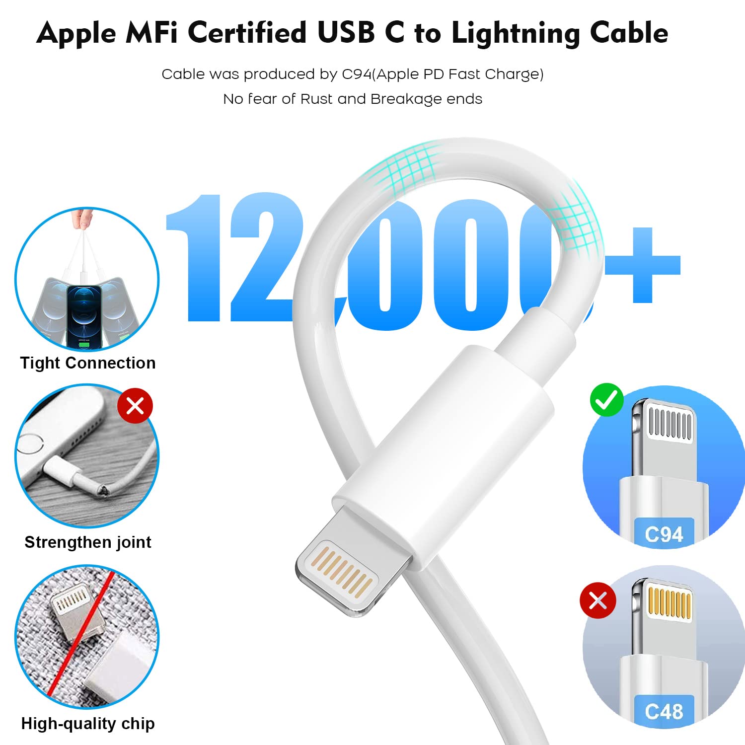 Fast Charger iPhone [Apple MFi Certified],iPhone Charger 2 Pack USB C Rapid Charger iPhone Block with 2Pcs 10FT Apple USB C to Lightning Cable for iPhone 14 Pro/13Pro Max/12/11Pro/Mini/XR/8/iPad