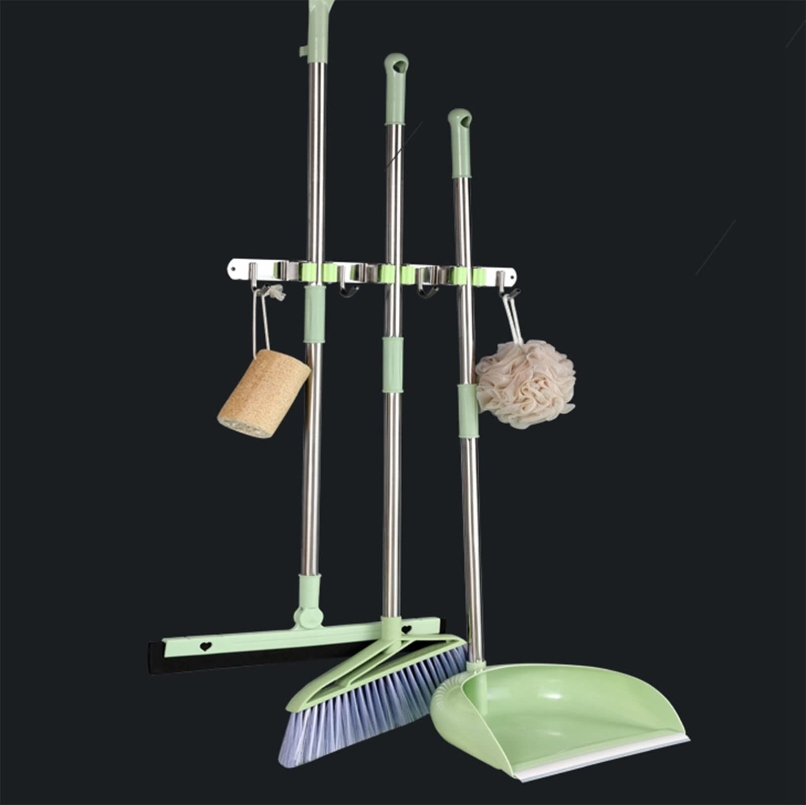 CTVR Wall Mounted Mop Stand, Self Adhesive Broom Holder, Stainless Steel Garden Tool Organizer, Mop Rack, for Bathroom Kitchen, Garage, Laundry