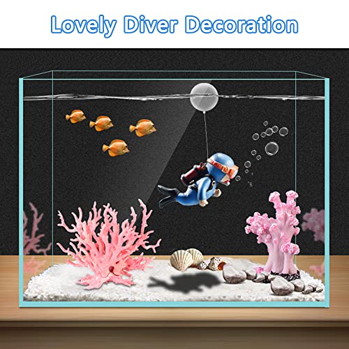 JOBEDE 2 Pack Diver Fish Tank Decoration, Floating Device Aquarium Accessories, Lovely Resin Diver Holding Camera for Aerating Aquarium Fish Tank Ornament (Blue and Orange)