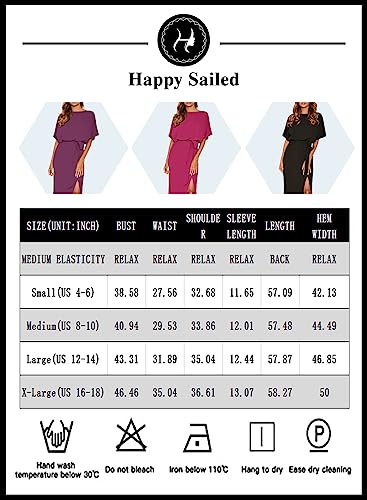 Happy Sailed Womens Batwing Sleeve Tie Waist Long Maxi Dress Side Split Formal Party Dresses Evening Gown Black X-Large