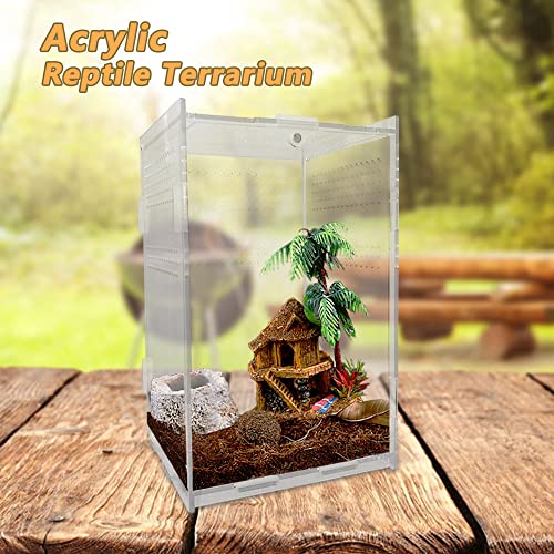 JOBEDE Acrylic Reptile Terrarium, Transparent Reptile Tank Habitat Terrariums Mini Enclosure Feeding Breeding Box with Cover for Tarantula Isopod Roach InvertebratesGecko Frog (5“x5”x8“)