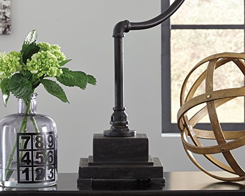 Signature Design by Ashley Jae Industrial 33.25" Metal Desk Lamp with Glass Shade, Black with Antique Finish