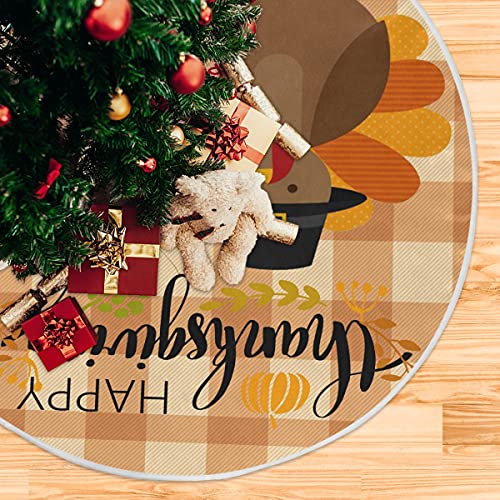 Happy Thanksgiving Day Pumpkin Turkey Christmas Tree Skirt Decorations Fall Maple Leaves Sunflower Buffalo Plaid Xmas Tree Mat 35 inch for Holiday Party Supplies Rustic Ornaments Mini Tree Skirt