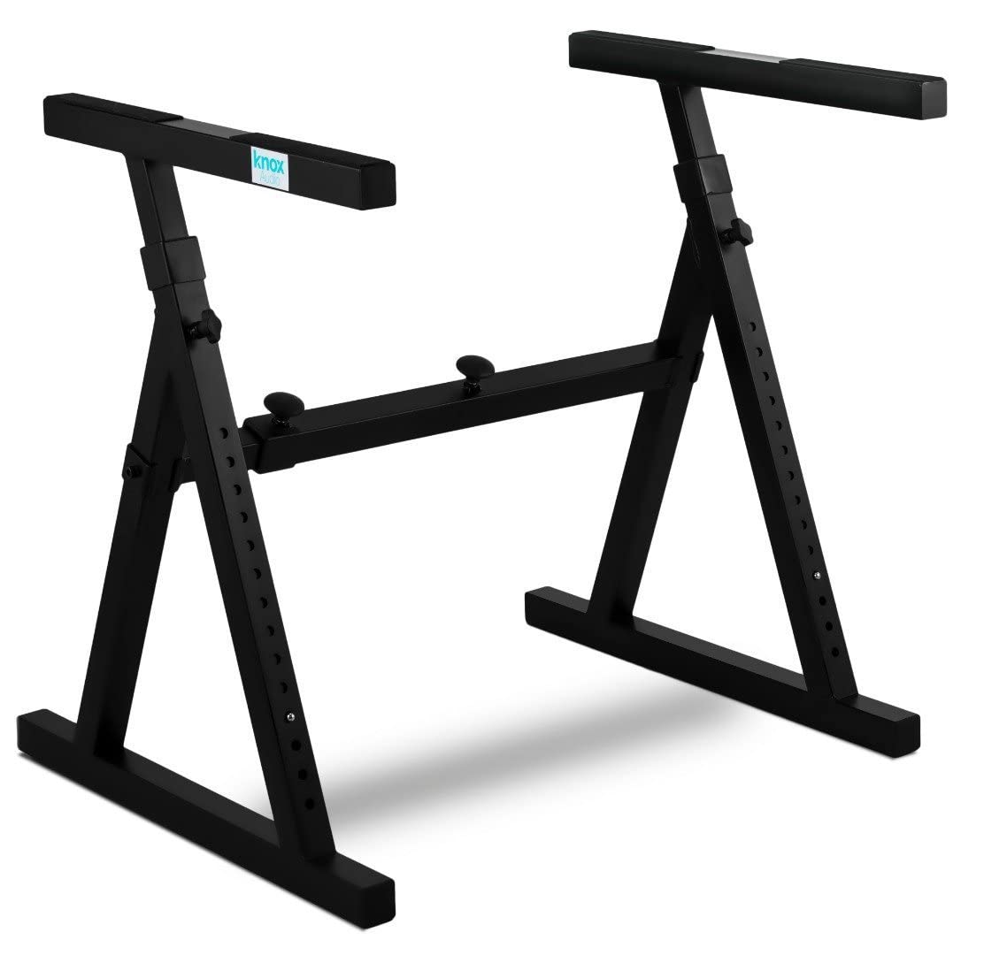 Knox Gear Z-Style Two Tier Electronic Keyboard Piano Stand (Version 2) Bundle (2 Items) - Sturdy Height & Width Adjustable Keyboard Stand - Professional Digital Keyboard Piano Stand or Synth Stand