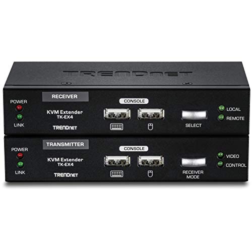 TRENDnet KVM Extension Kit, Extend Keyboard/Video/Mouse Controls, up to 100 Meters (328 ft.), Hot-Keys, Transmitter, Receiver, PS/2, VGA, TK-EX4