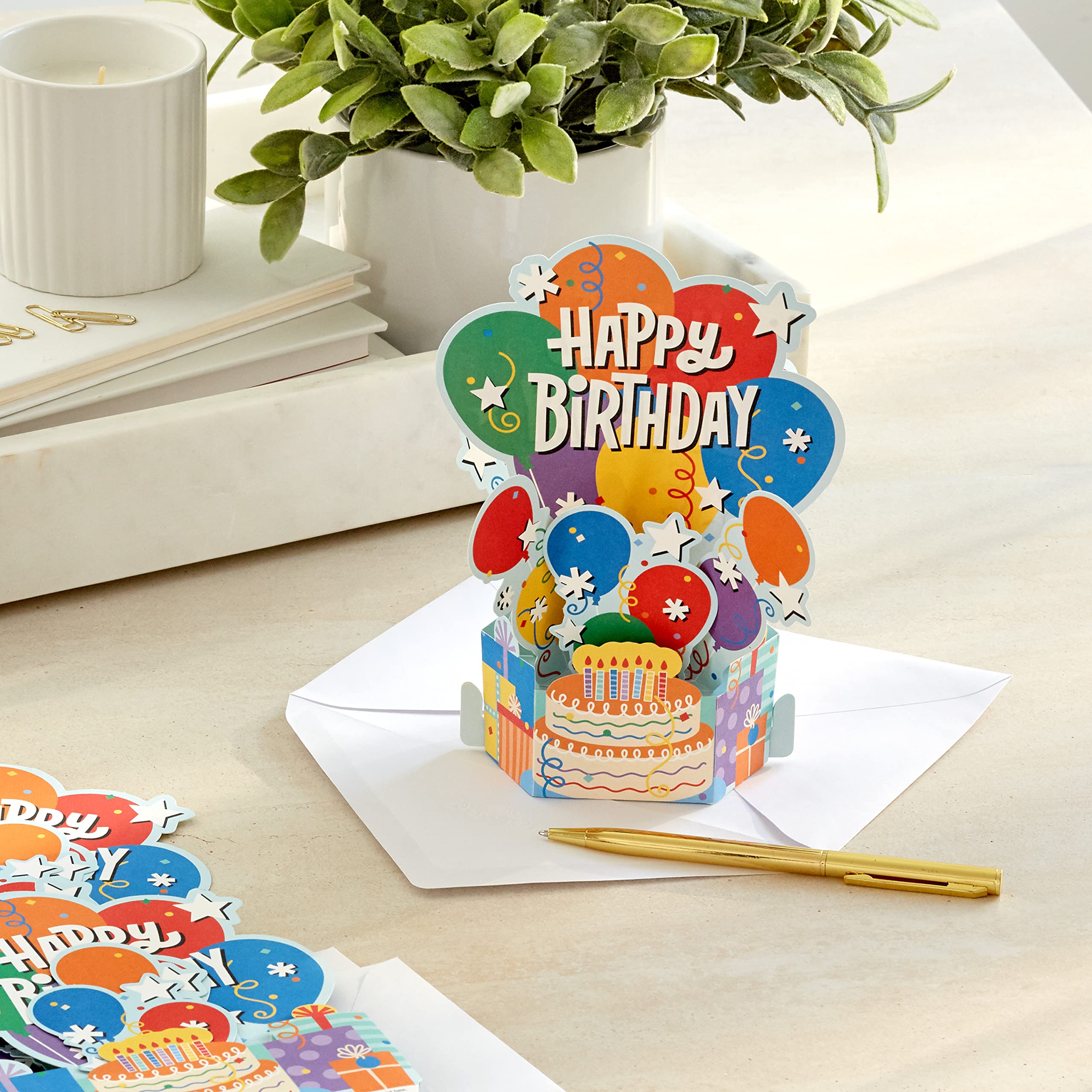 Hallmark Paper Wonder Pack of Pop Up Birthday Cards, Balloons and Cake (8 3D Cards and Envelopes)