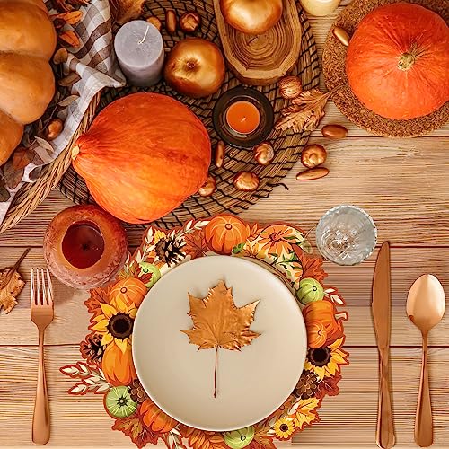 Kajaia Summer Fall Sunflower Placemats Set of 6 Gnome Sunflower Placemats 12 x 14 Inch Plastic Kitchen Placemats Truck Washable Table Mats for Summer Fall Thanksgiving Dining (Pumpkin)