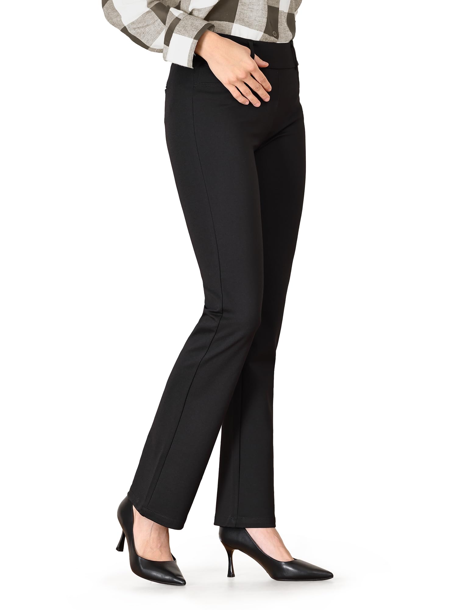 Balleay Art Women's Dress Pants Work Pull On Straight Leg Yoga Business Office Pants Long Casual Workout Slacks Black