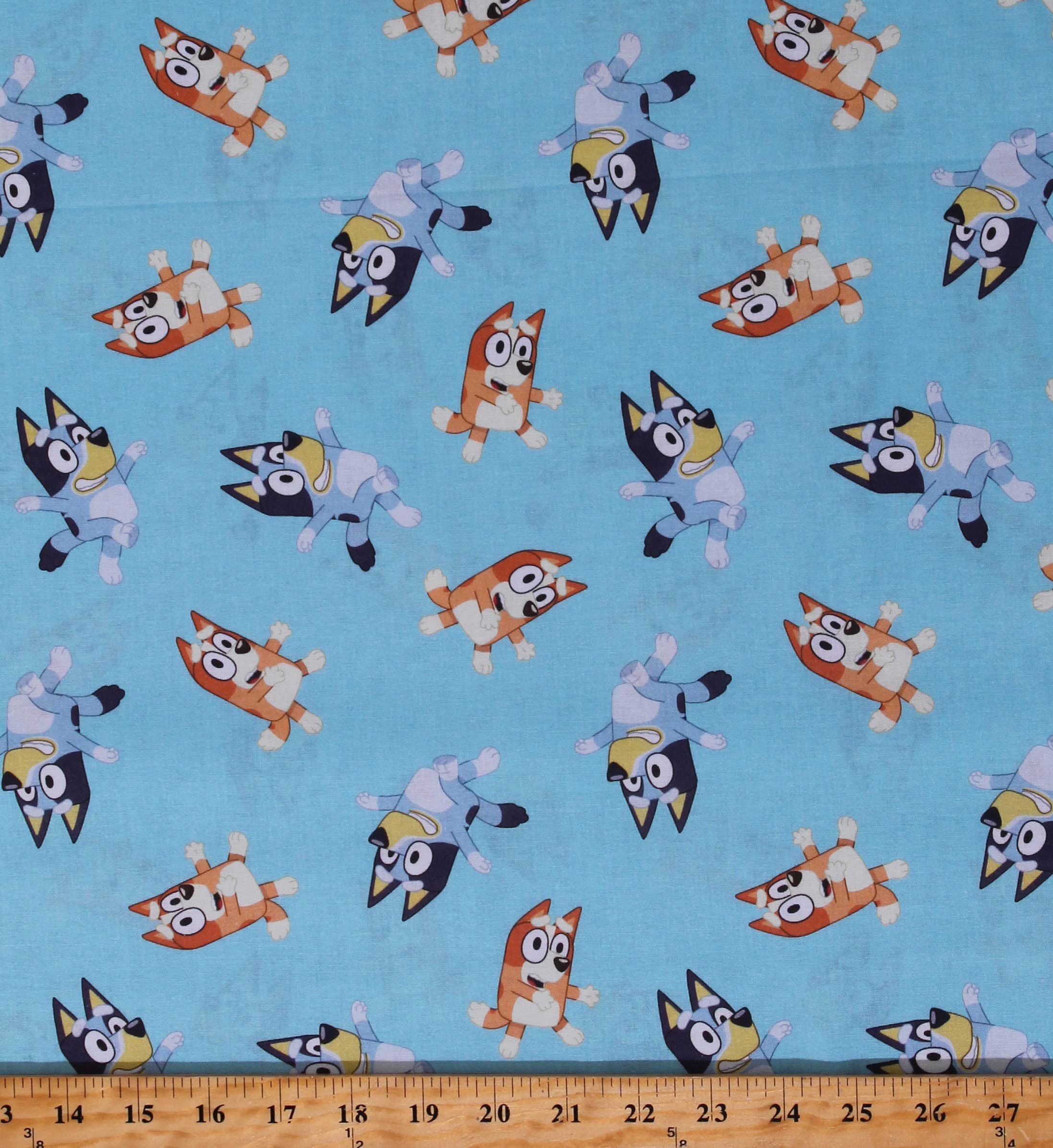 Cotton Bluey and Bingo Dogs Kids Children's Characters Blue Cotton Fabric Print by The Yard (78285-A620715) Officially Licensed
