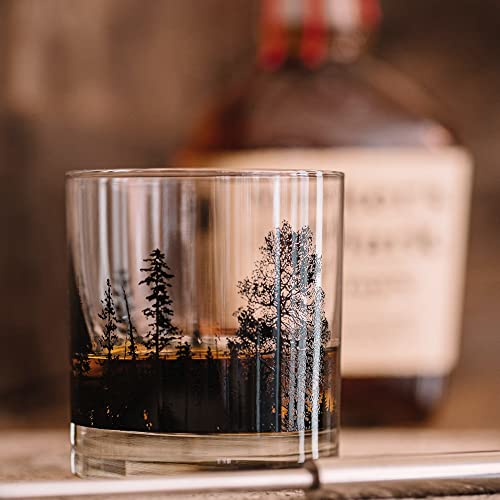 Black Lantern Whiskey Glasses β Forest Landscape Cocktail Glasses - Set of 2 Glasses - Old Fashioned Rock Glass Set - 11oz. Tumbler Glass