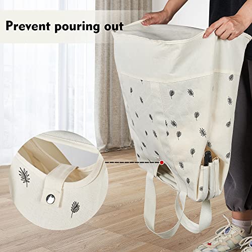 JOMOLA Collapsible Laundry Basket, 78L Large Foldable Laundry Hamper, Canvas Fabric Dirty Clothes Hamper for Laundry with Handles, Waterproof Laundry Baskets for Laundry, Dorm, Family (Beige)