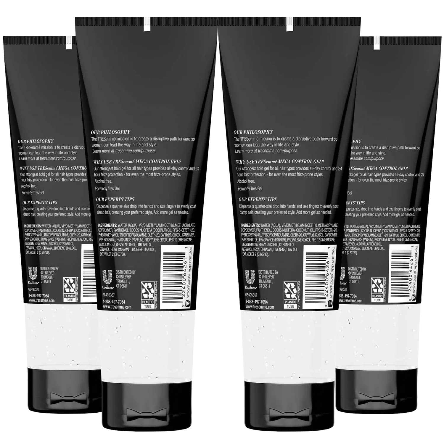 TRESemme Hair Gel, Mega Sculpting Hold for Edge Control, Frizz Control and Curly Hair with Coconut Oil, 9 Ounce (Pack of 4)