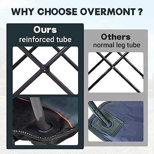 Overmont Oversized Camping Folding Chair Heavy Duty Steel Frame Collapsible Padded Arm Chair with Cup Holder Cooler Pocket Quad Lumbar Back, Portable for Outdoor Beach Fishing Support 385 LBS