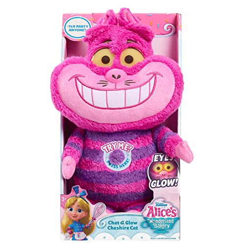 Just Play Disney Junior Alice’s Wonderland Bakery Chat & Glow Cheshire Ca tPlushie Stuffed Animal, Officially Licensed Kids Toys for Ages 3 Up